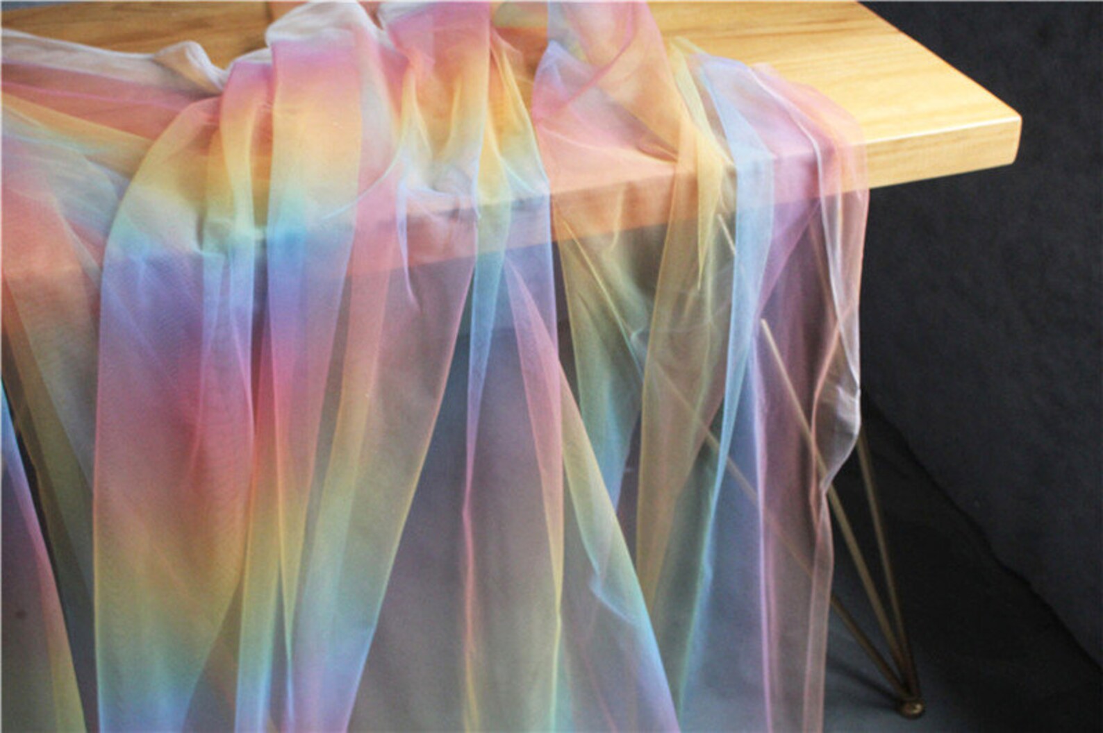 Dream Rainbow Tulle Fabric With Gradient Colors, Tie Dyed Style Tulle ...
