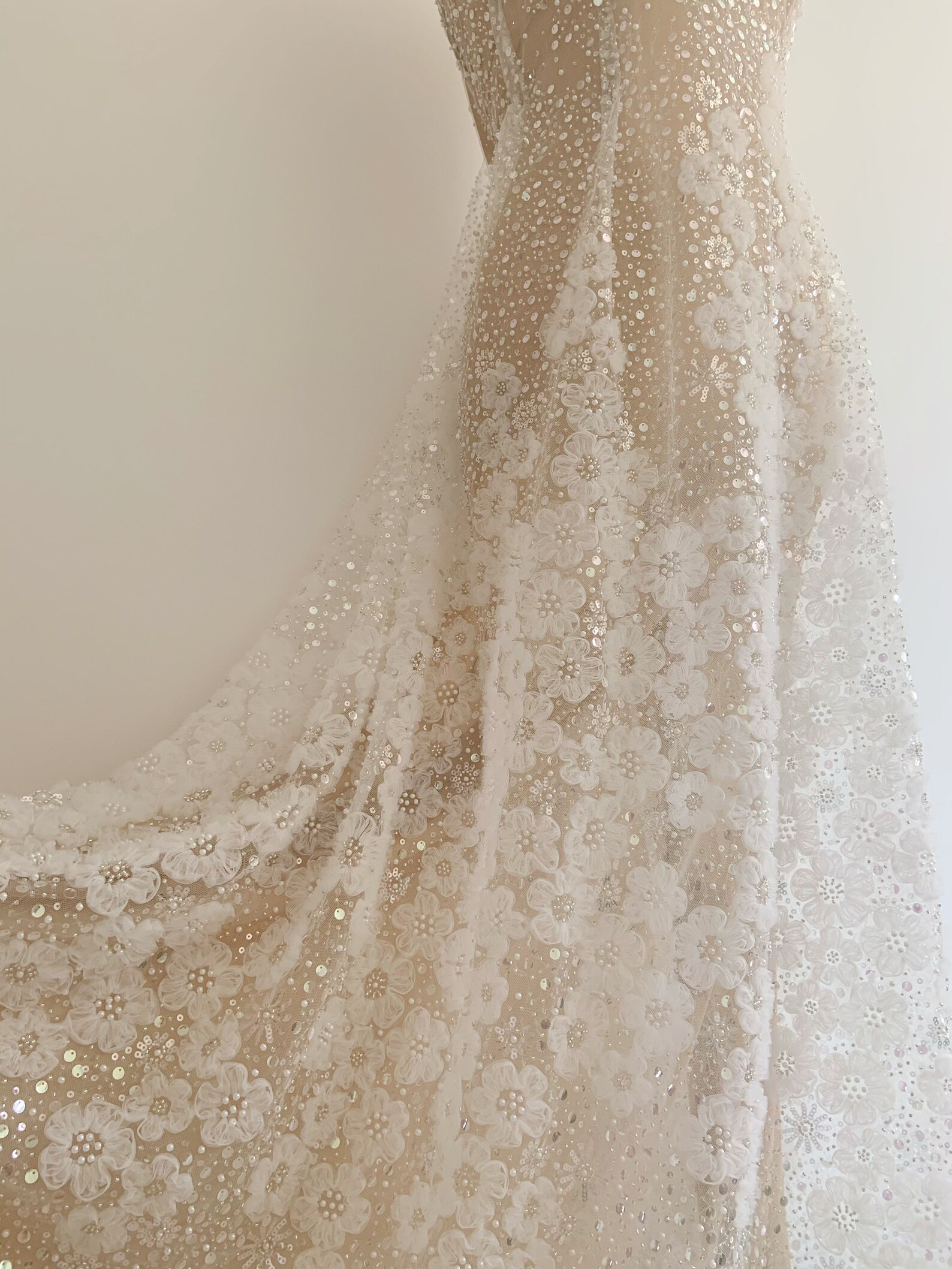 Fairytale Bead Tulle Lace Fabric With 3d Flowers for Bridal Dress ...