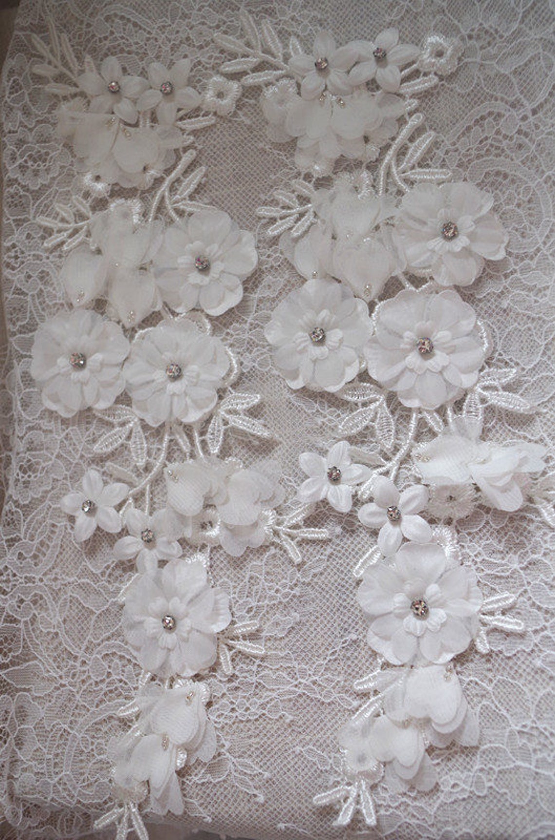 Off White Lace Applique, 3D Heavy Bead Lace Applique With Roses, 3D ...