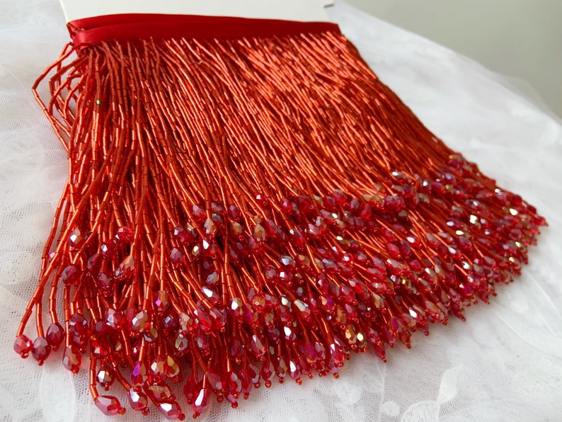 Red Bead Fringe Trim for Haute Couture, Dance Costume Trim | 5.9 Inches ...