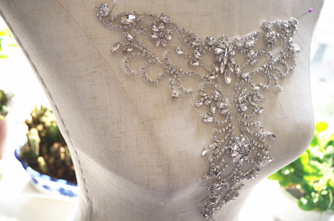 Rhinestone Bridal Neckline Applique for Bridal Dress, Rhinestone Collar ...