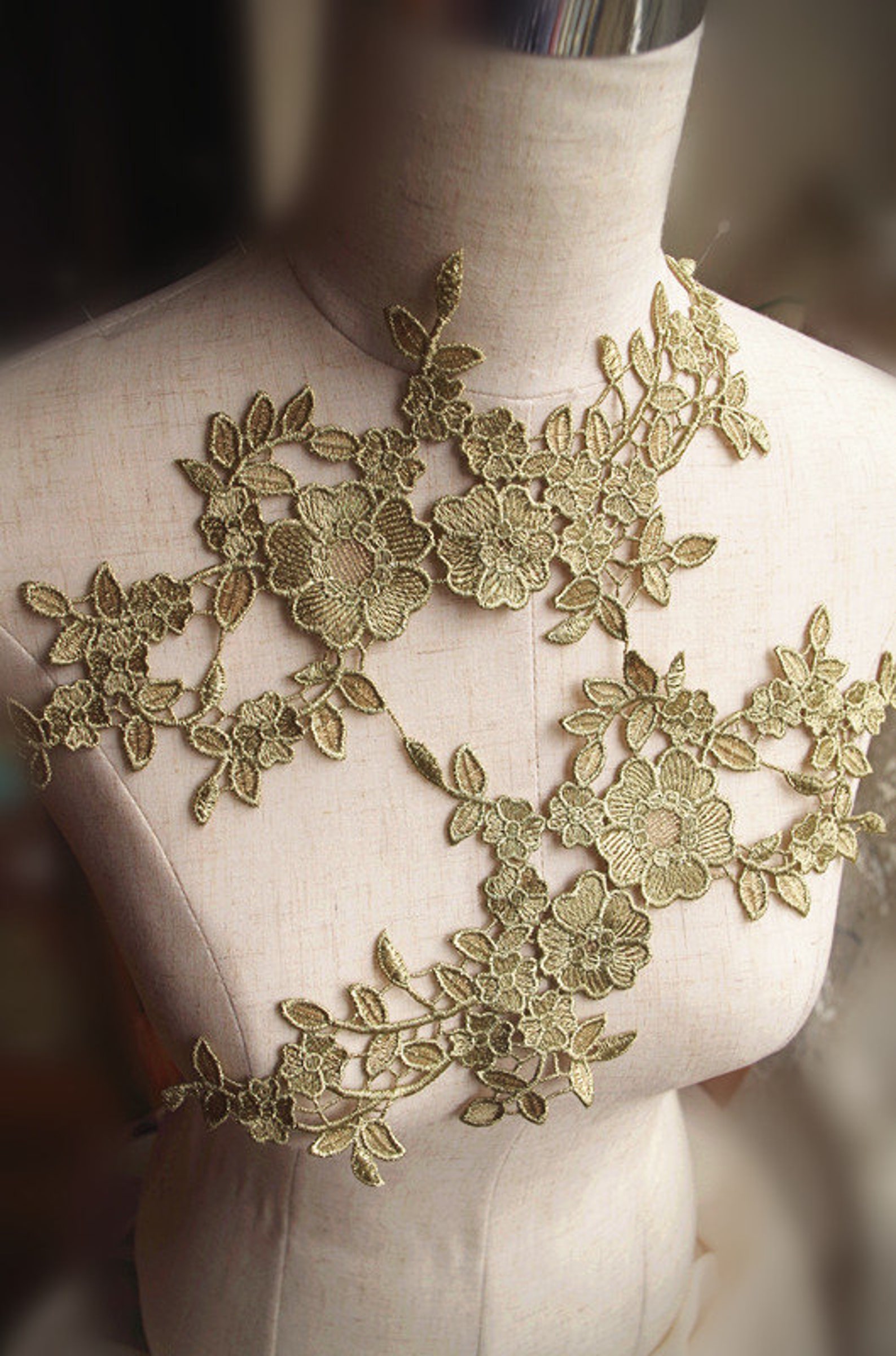 Gold Lace Applique by Pairs Metallic Gold Venise Lace - Etsy