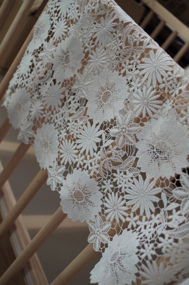 De tela de encaje blanco con flores tela de encaje de guipur - Etsy España