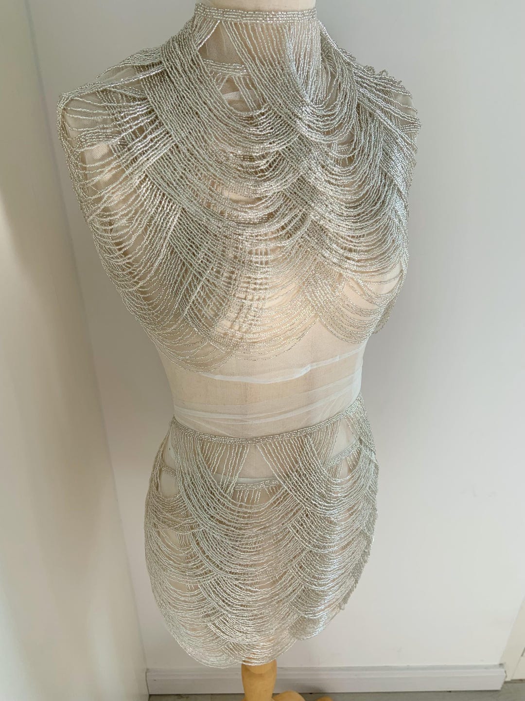 Silver Chevron Chains Cape Fabric, Beading Body Jewelry , Bead Fringe ...
