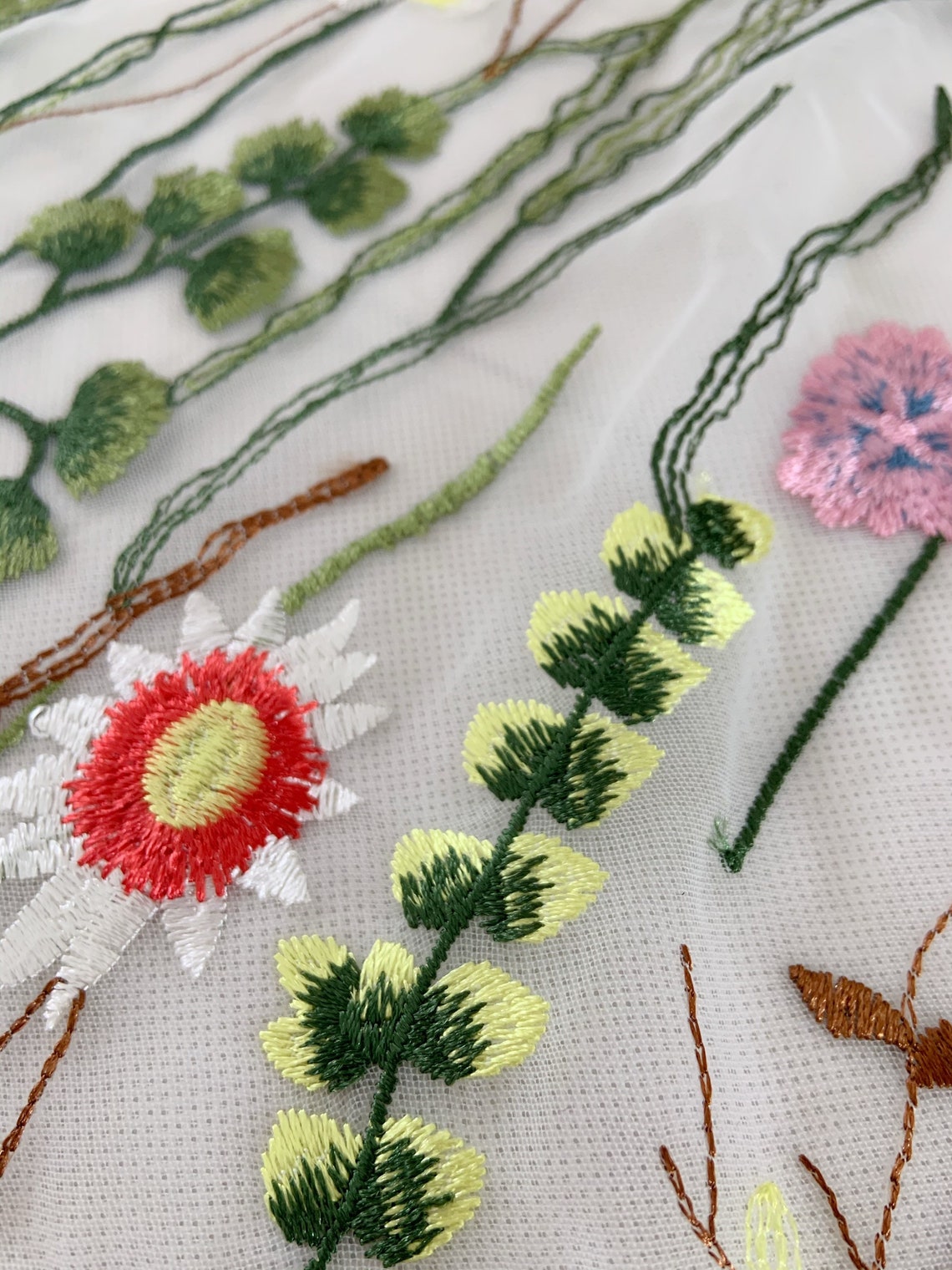 Heavy embroidered tulle lace fabric with colorful flowers by | Etsy