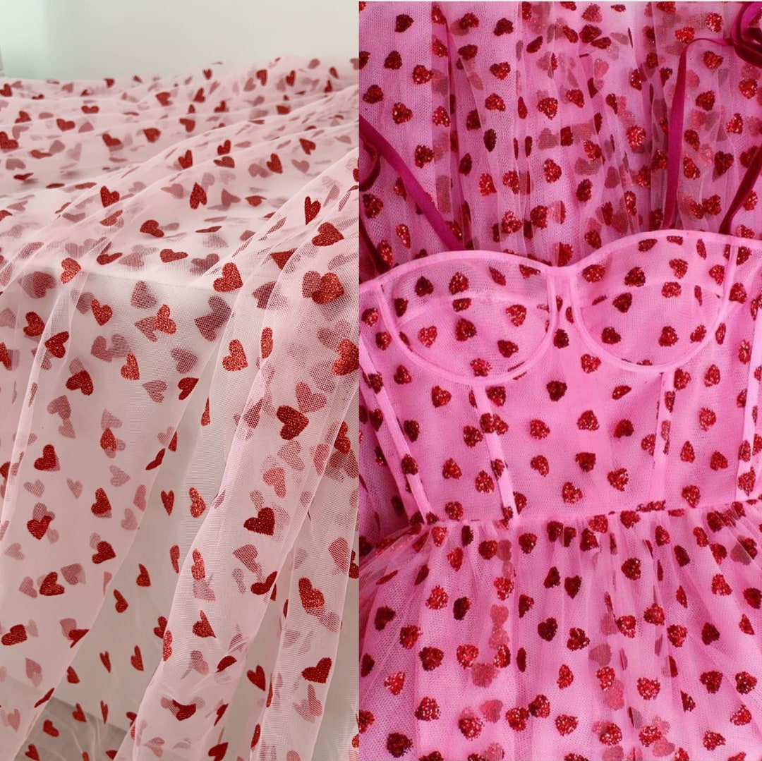 Tela de tul rosa con corazones rojos tul con novias para el - Etsy España