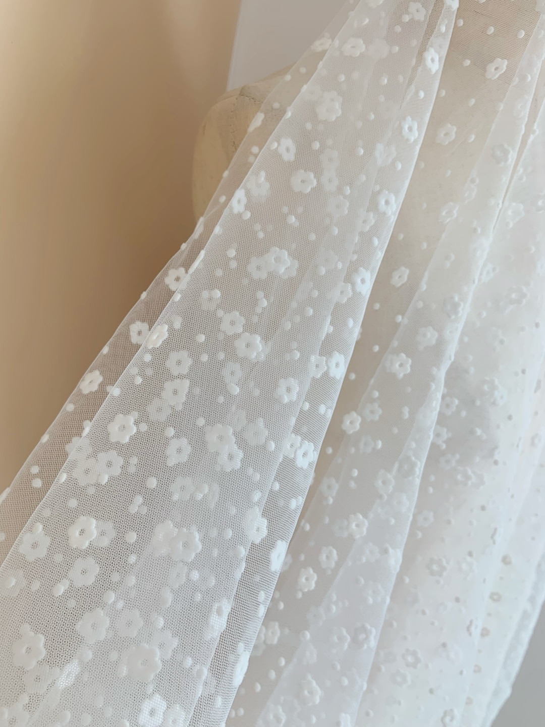 Off White Tulle Lace Fabric With Tiny Velvet Flowers and Dots - Etsy