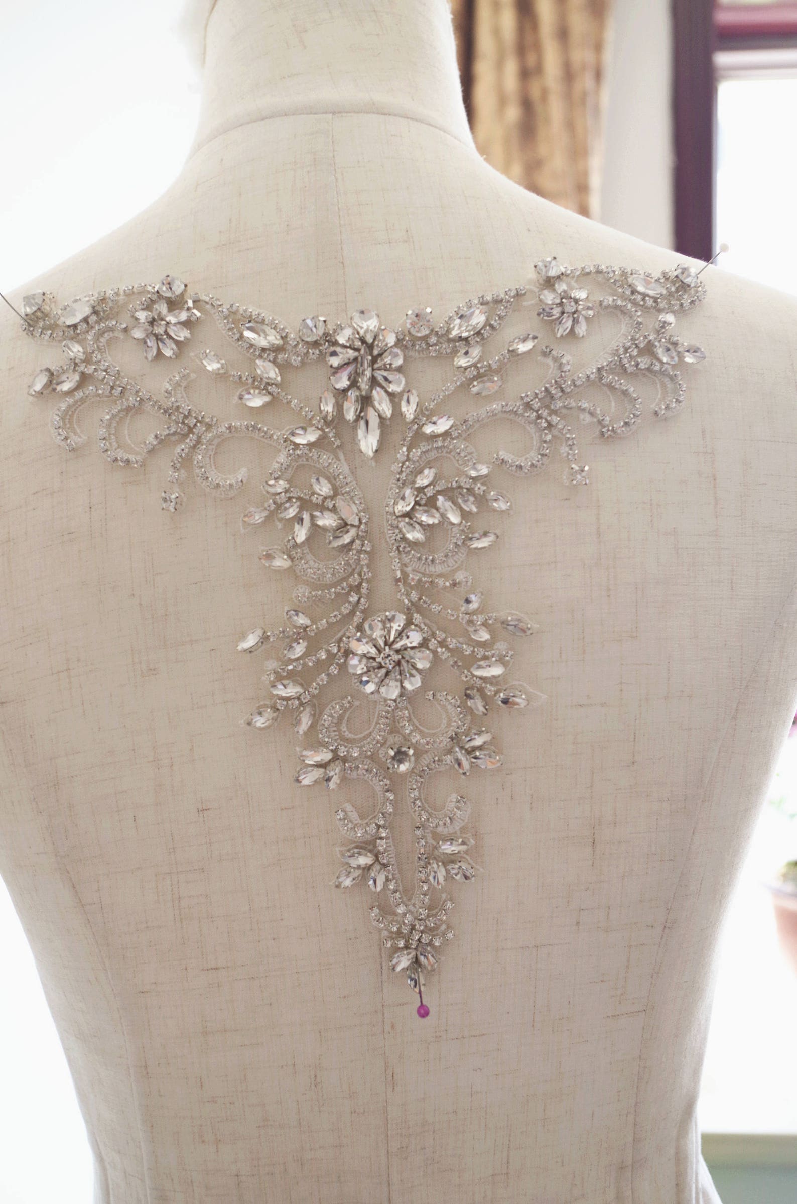 Rhinestone Bridal Neckline Applique for Bridal Dress, Rhinestone Collar ...