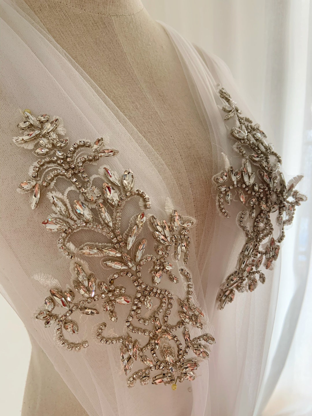 Silver Rhinestone Applique Patch for Couture, Crystal Bodice Patch ...