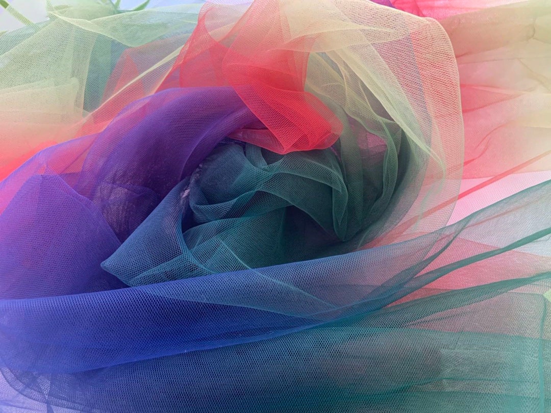 Sunset Look Rainbow Tulle Fabric With Gradient Colors, Tie Dyed Style ...