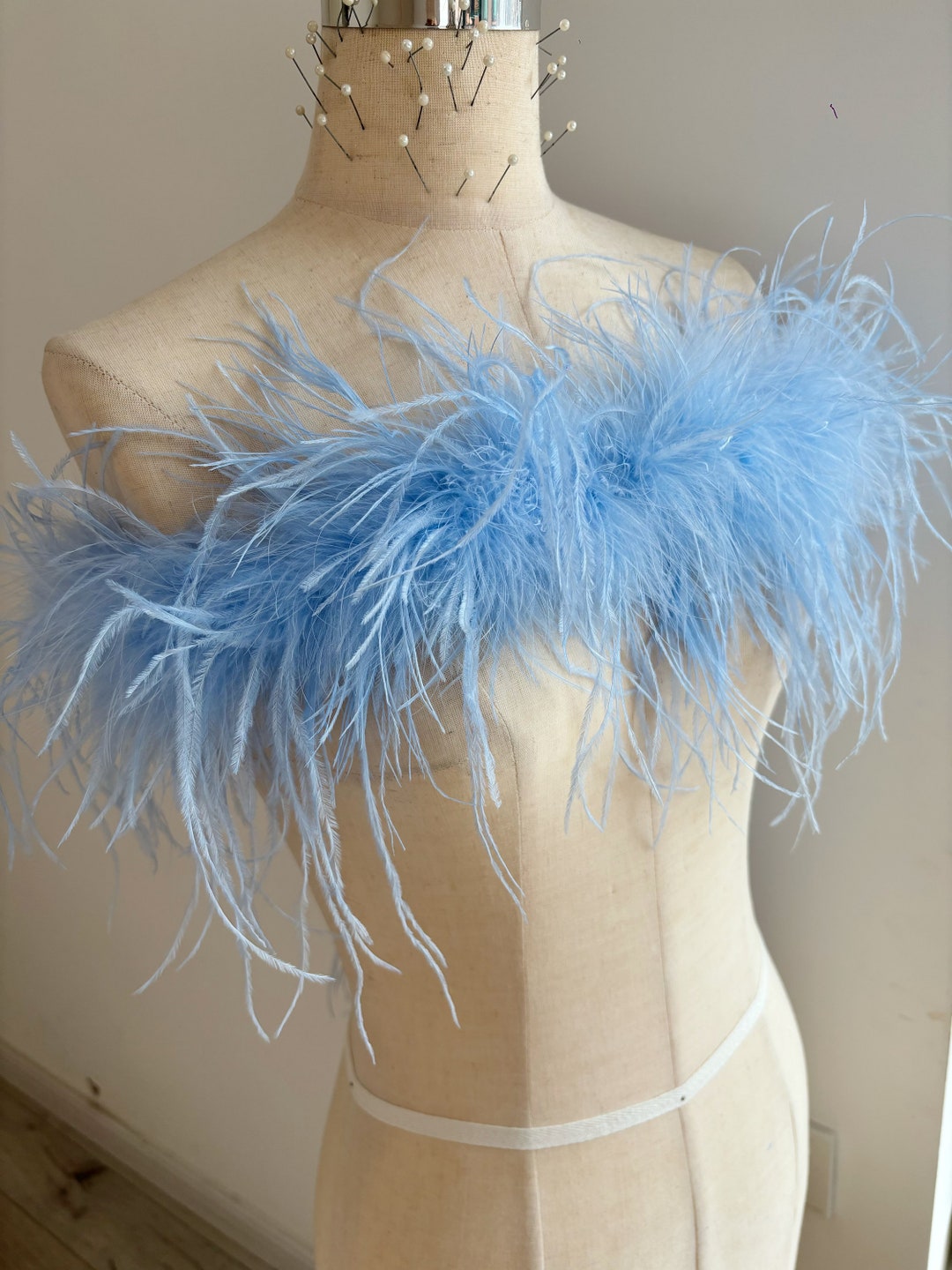 Light Baby Blue Feather Boa for Couture , Extra Puffy Ostrich Feather ...