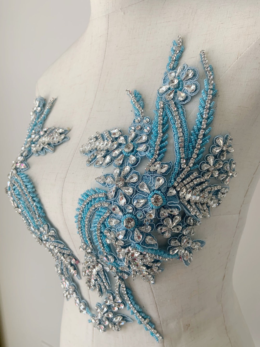 Light Blue Rhinestone Bead Applique, Crystal Applique, Crystal Bodice ...