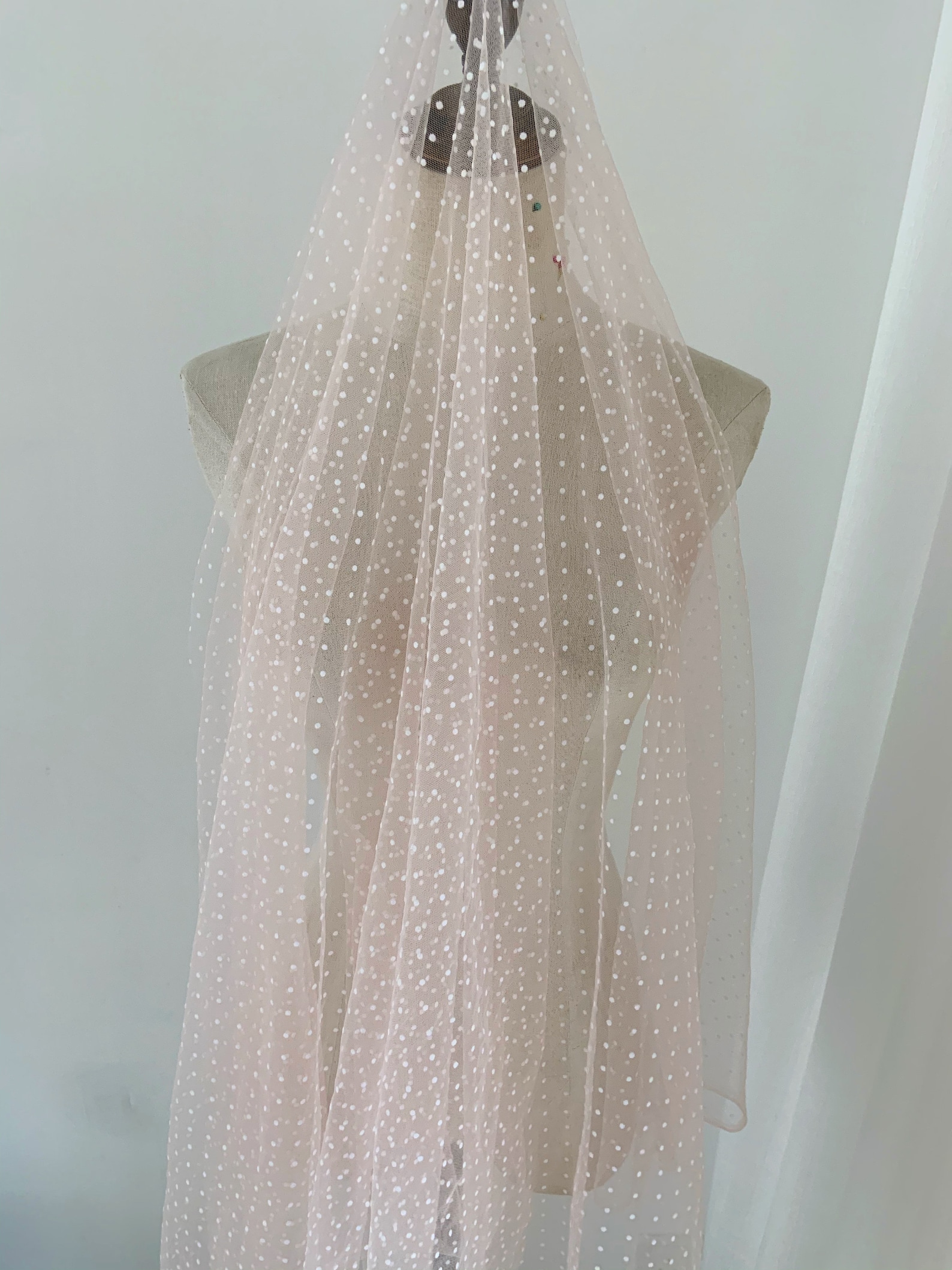 Light Pink Tulle Lace Fabric With Flocking Polka Dots - Etsy