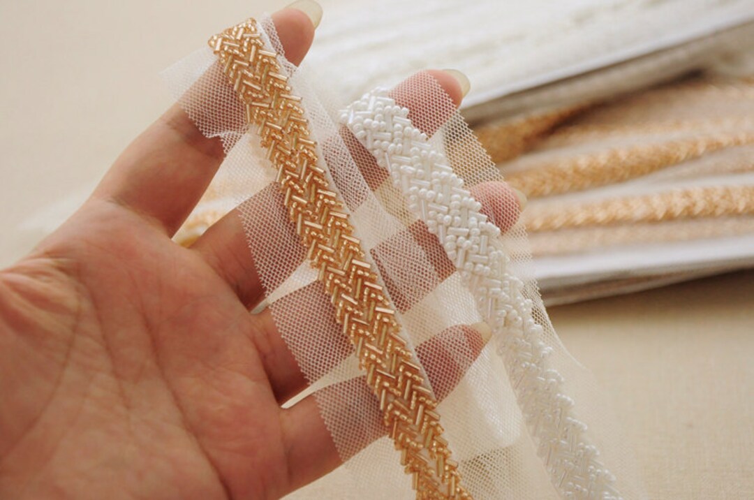 Gold Bead Trim, Heavy Bead Lace Trim, Bead Trim - Etsy