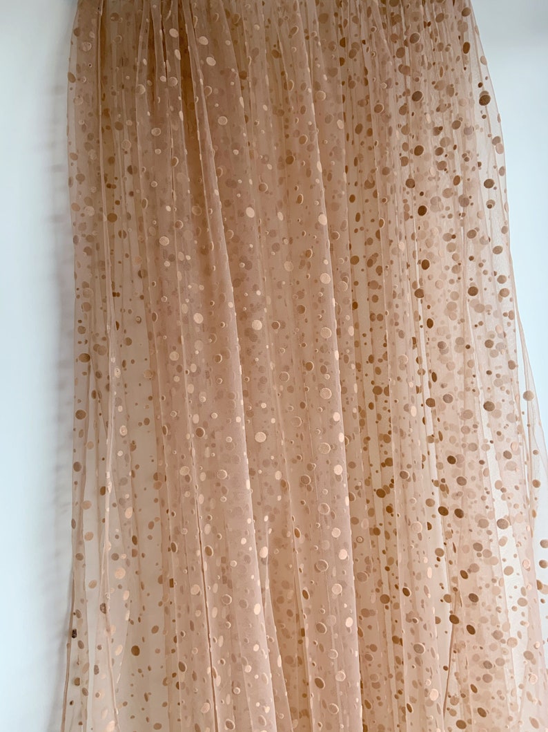Tan Brown Tulle Lace Fabric With Dots, Tulle Mesh Fabric With Velvet ...