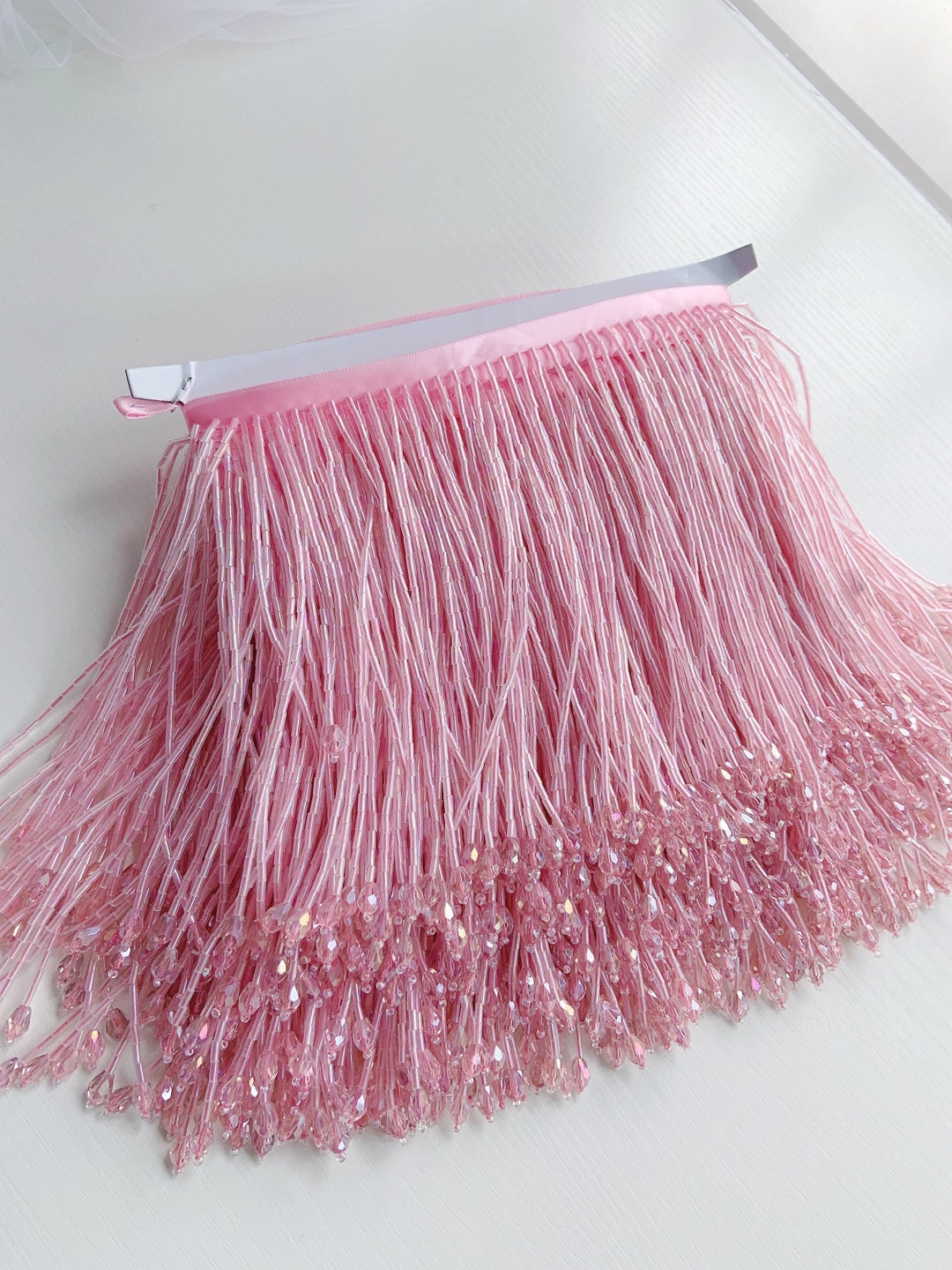 Pink Bead Fringe Trim for Haute Couture, Dance Costume Trim 5.9 Inches ...