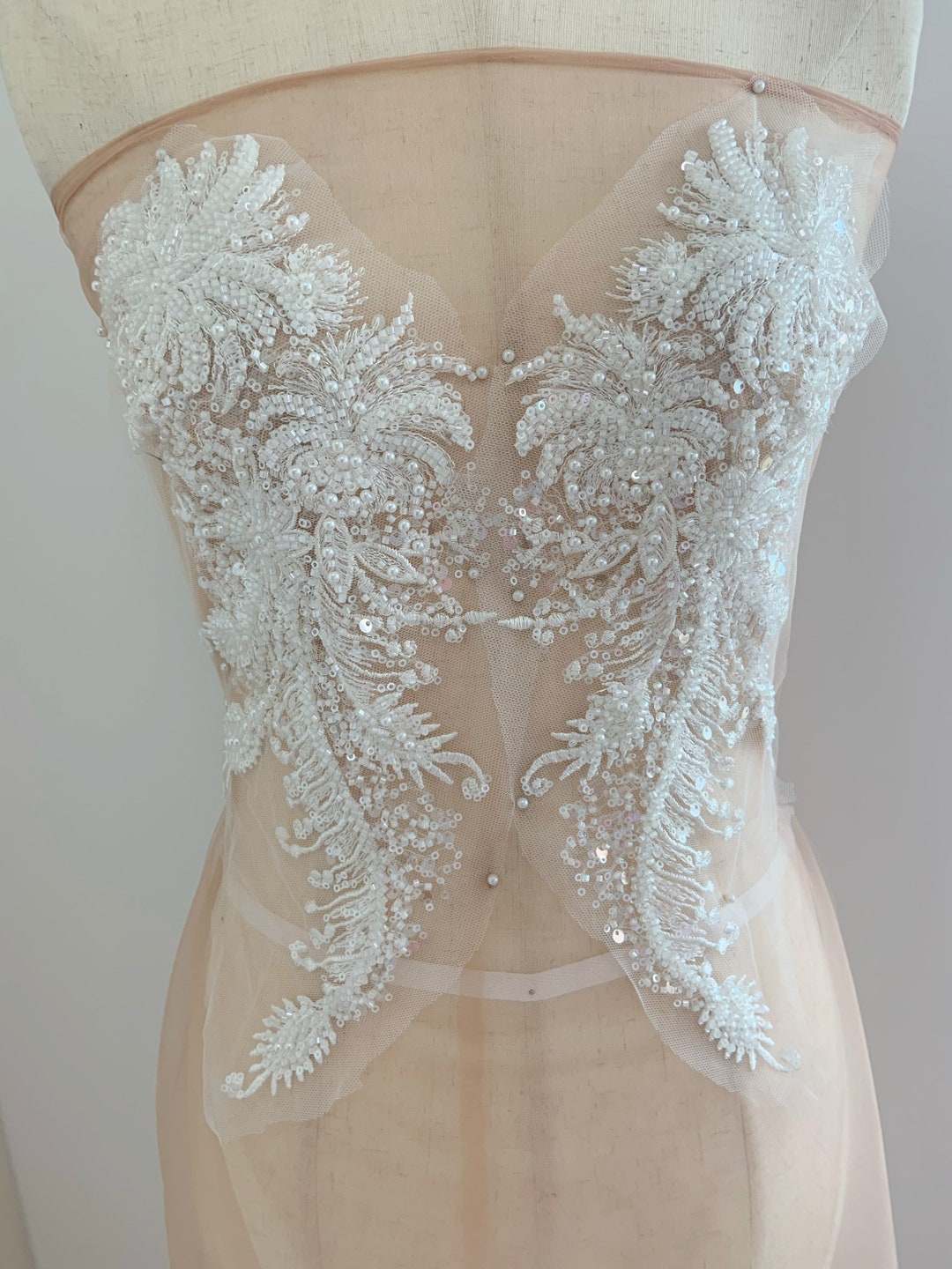 Heavy Bead Lace Applique for Bridal Dress, Couture, Heavy Embroidered ...
