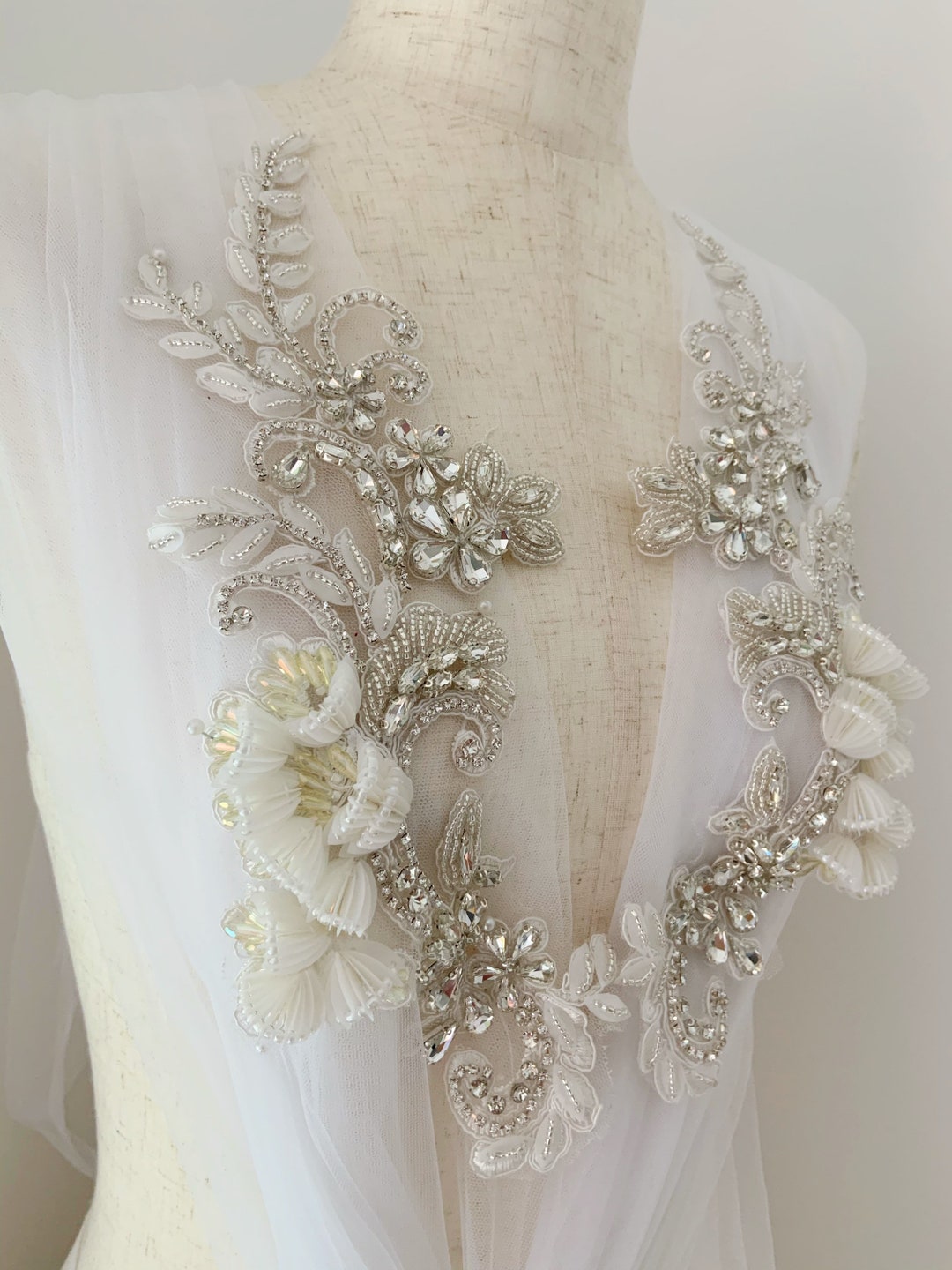 Rhinestone Applique Patch With 3d Florals for Couture Crystal - Etsy