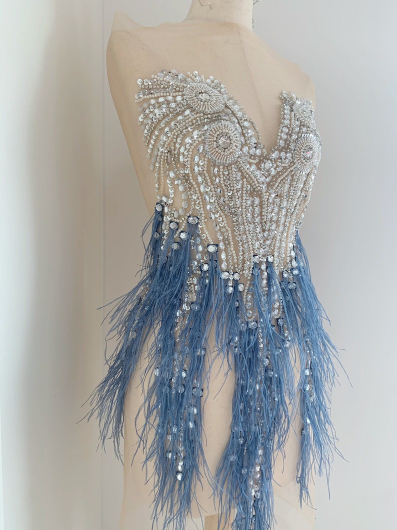 Large Rhinestone Appliqué With Ostrich Feathers Rhinestone - Etsy