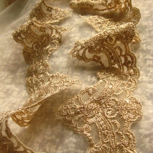 Gold Lace, Gold Embroidered Lace Trim, Gold Scalloped Lace, Vintage ...