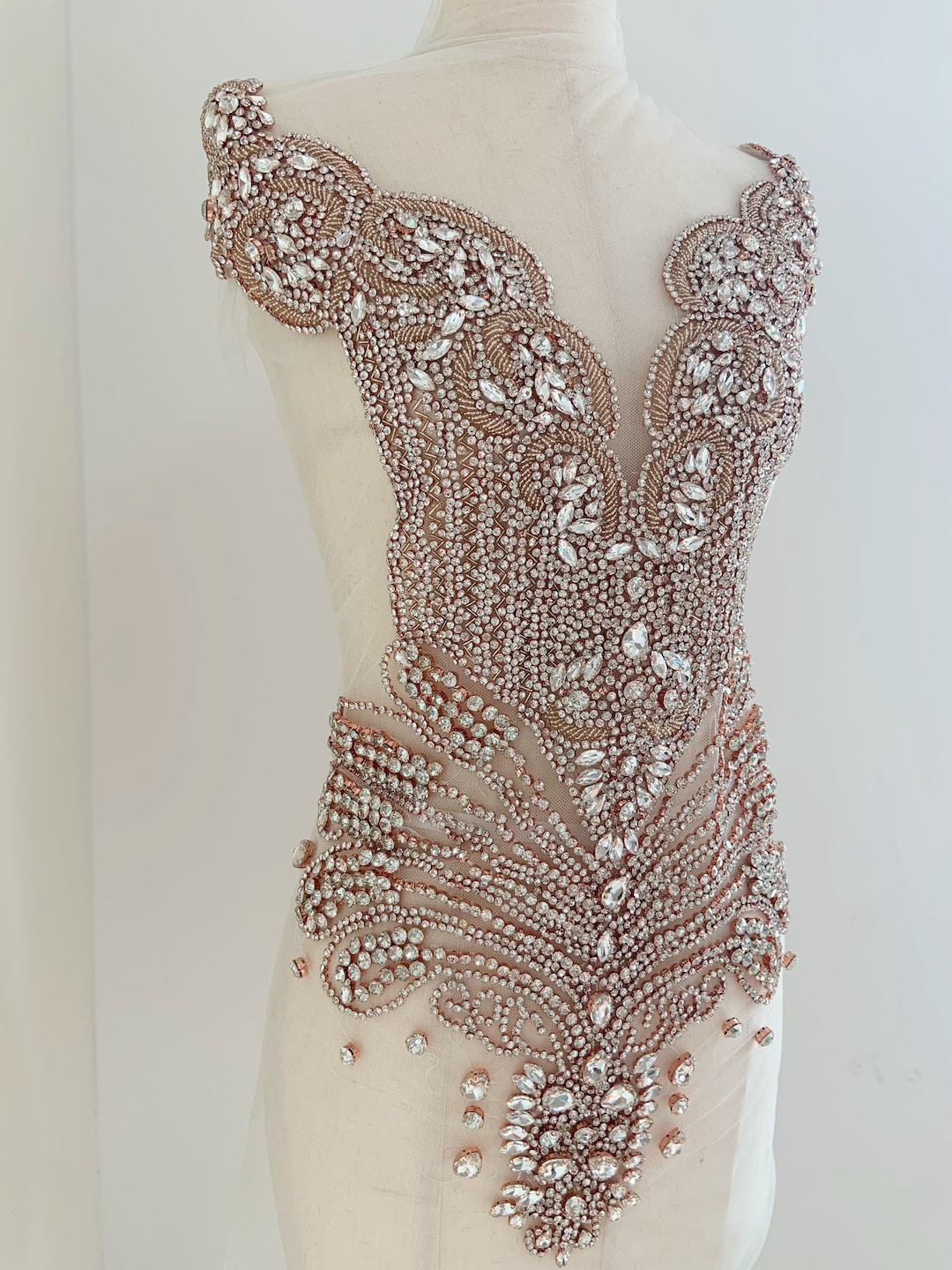 Large Rose Gold Rhinestone Applique, Rhinestone Dress, Crystal Applique ...