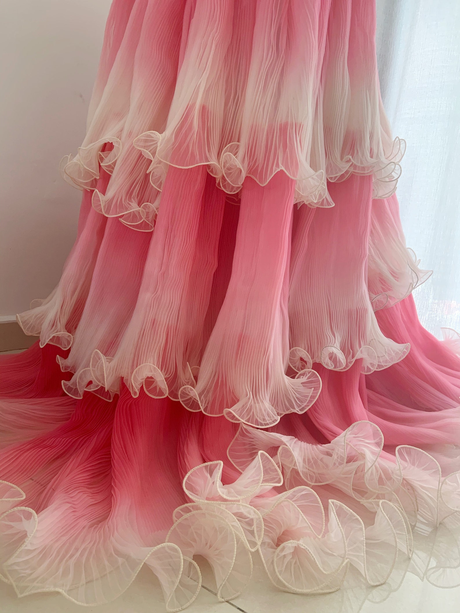 Pink organza ruffle Fabric for cake dress ombre colored | Etsy