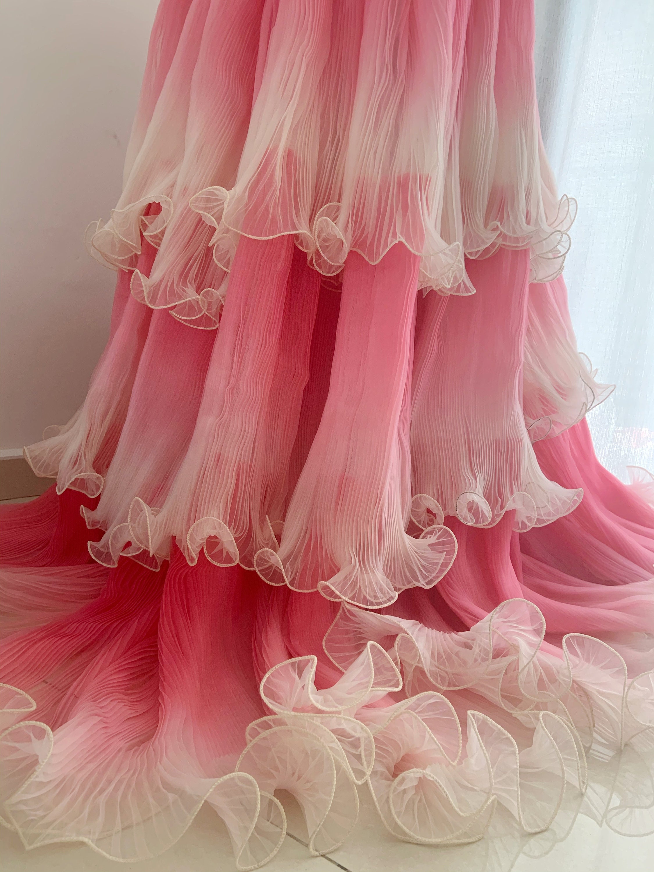 Pink Organza Ruffle Fabric for Cake Dress Ombre Colored - Etsy UK