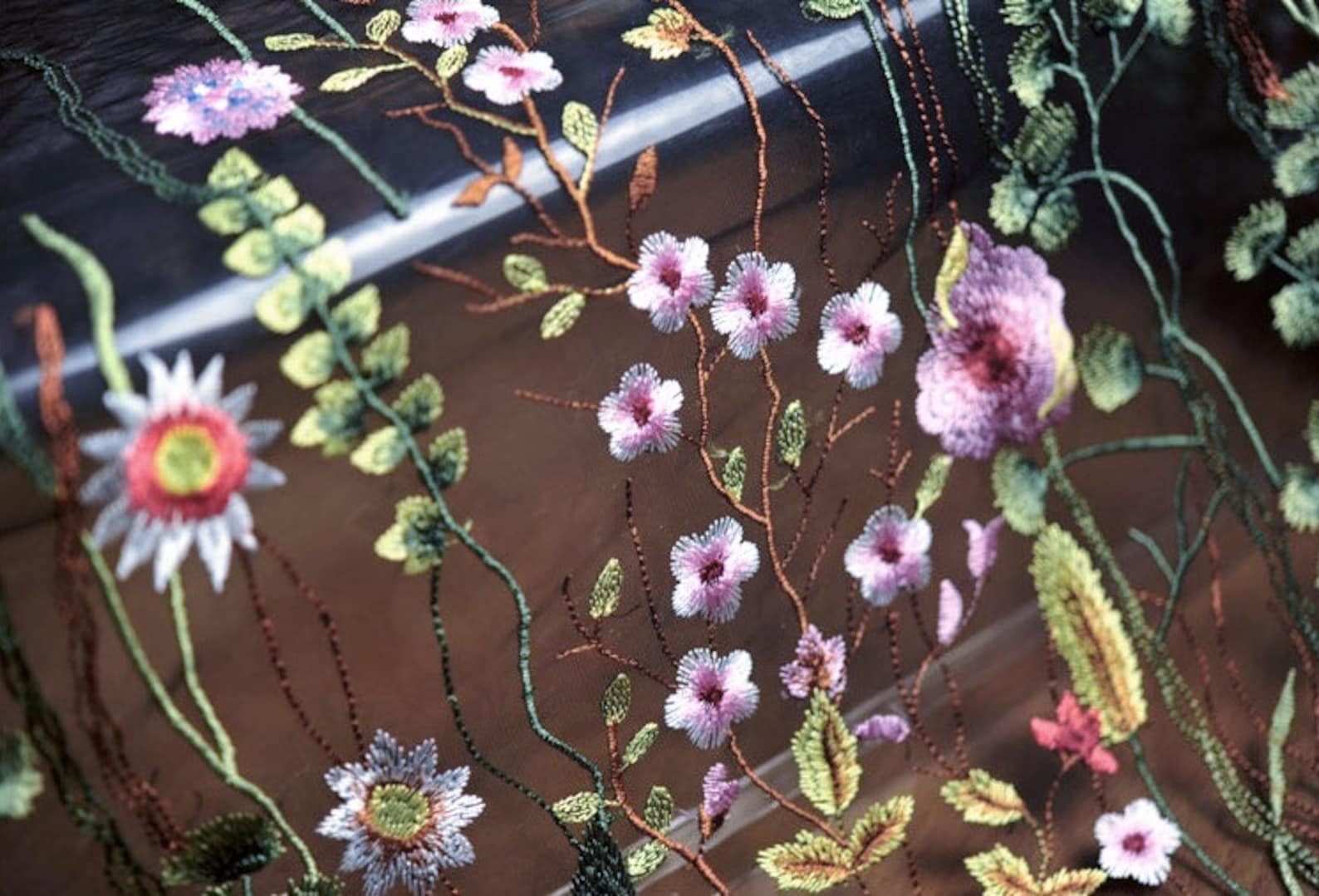 Heavy Embroidered Lace Fabric With Colorful Florals Black - Etsy