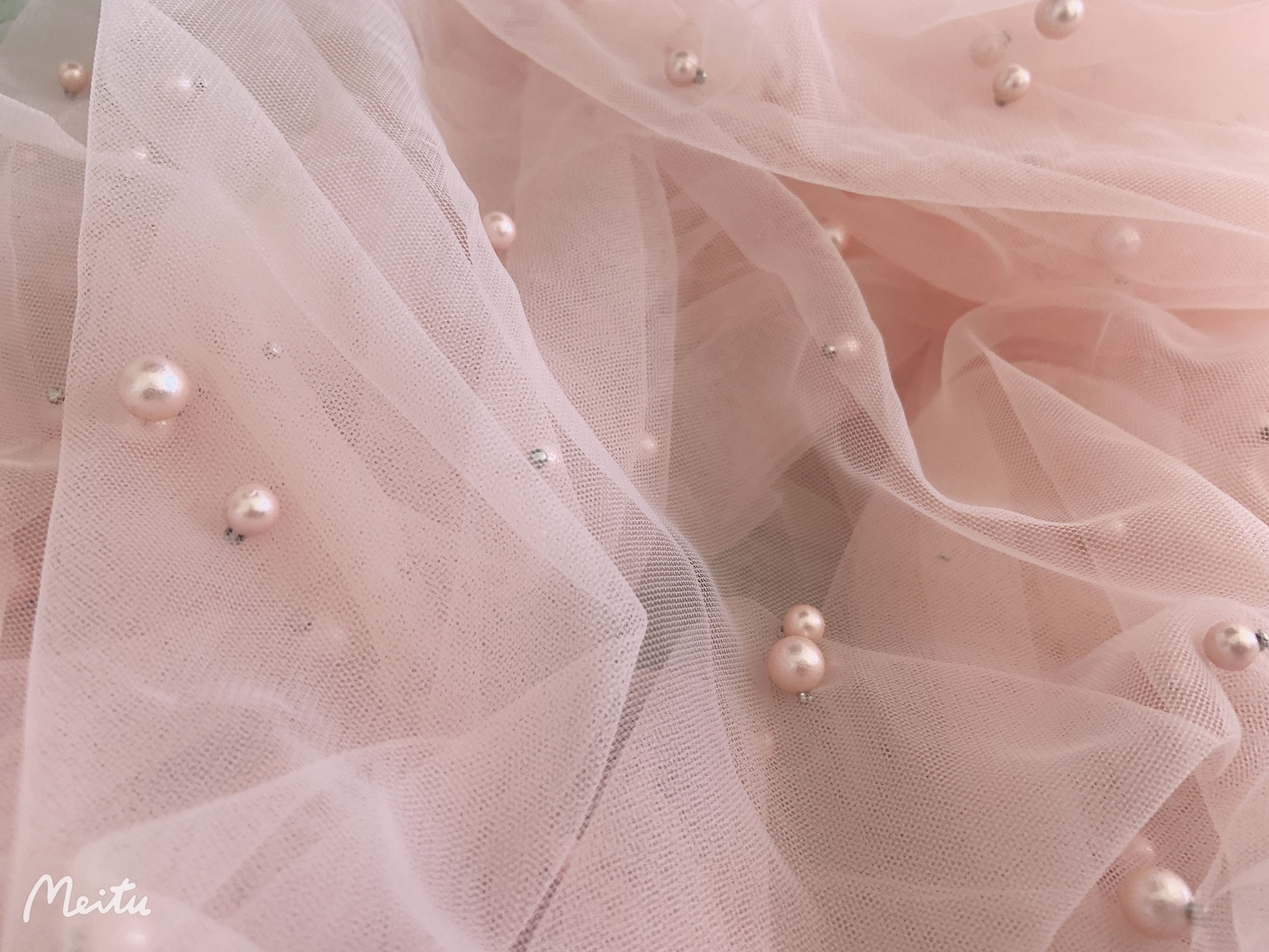 Light Pink Pearl Bead Tulle Fabric Pearl Beading Tulle Lace - Etsy