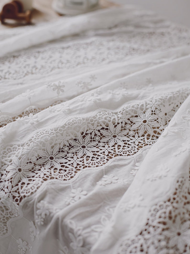 Cotton Eyelet Lace Fabric With 3d Flowers and Strips - Etsy