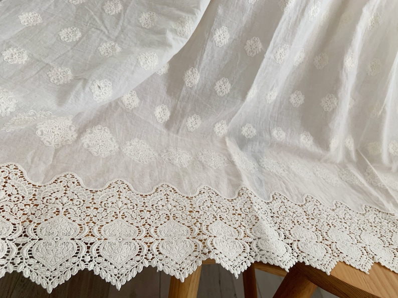 Ecru Cotton Eyelet Lace Fabric With Retro Floralsby the Yard, Cotton ...