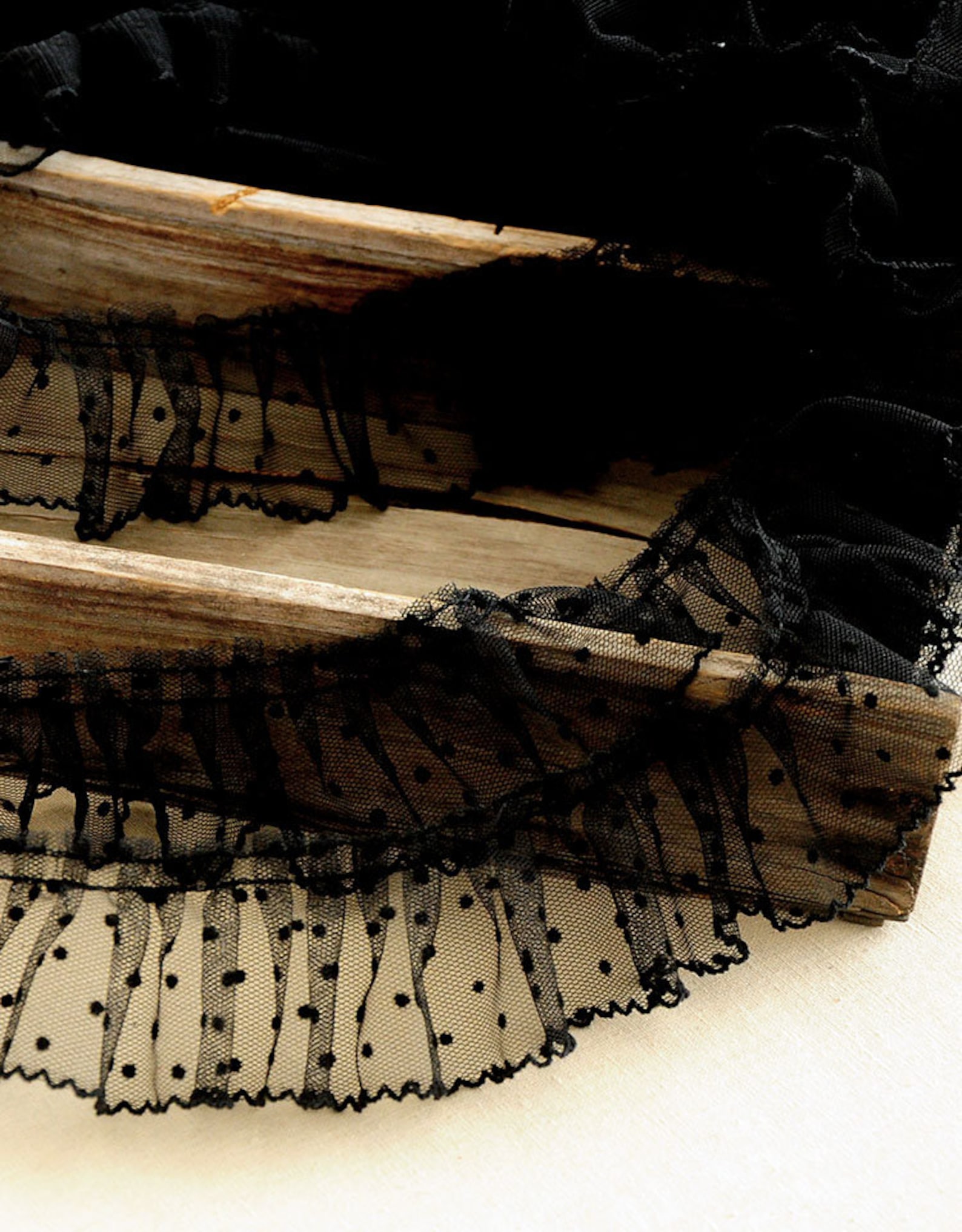 10 Yards Black Ruffled Trim With Velvet Dots Pleated Frill - Etsy