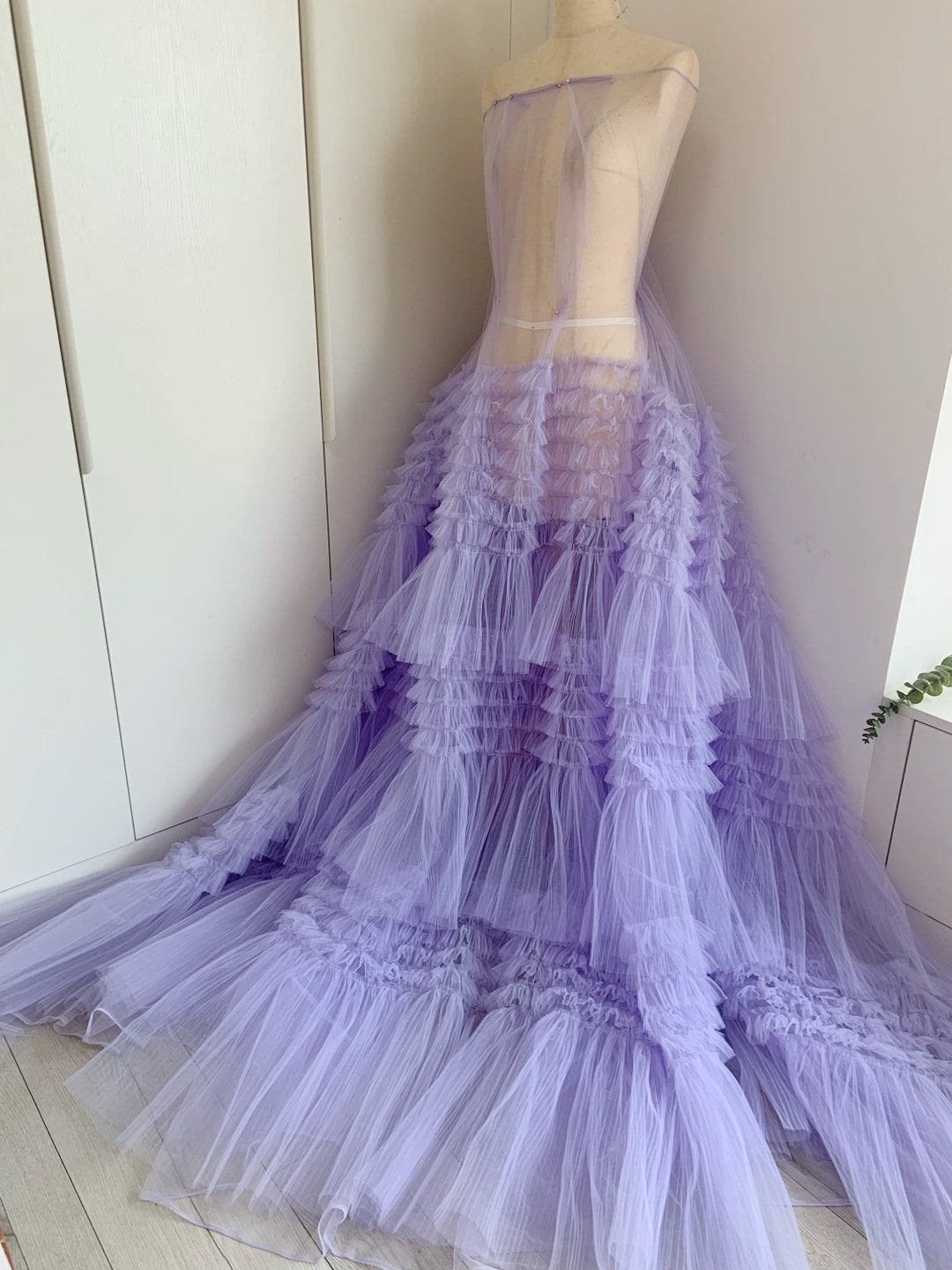 Light Purple Tulle Ruffle Fabric for Cake Dress, Bridal Dress Fabric ...