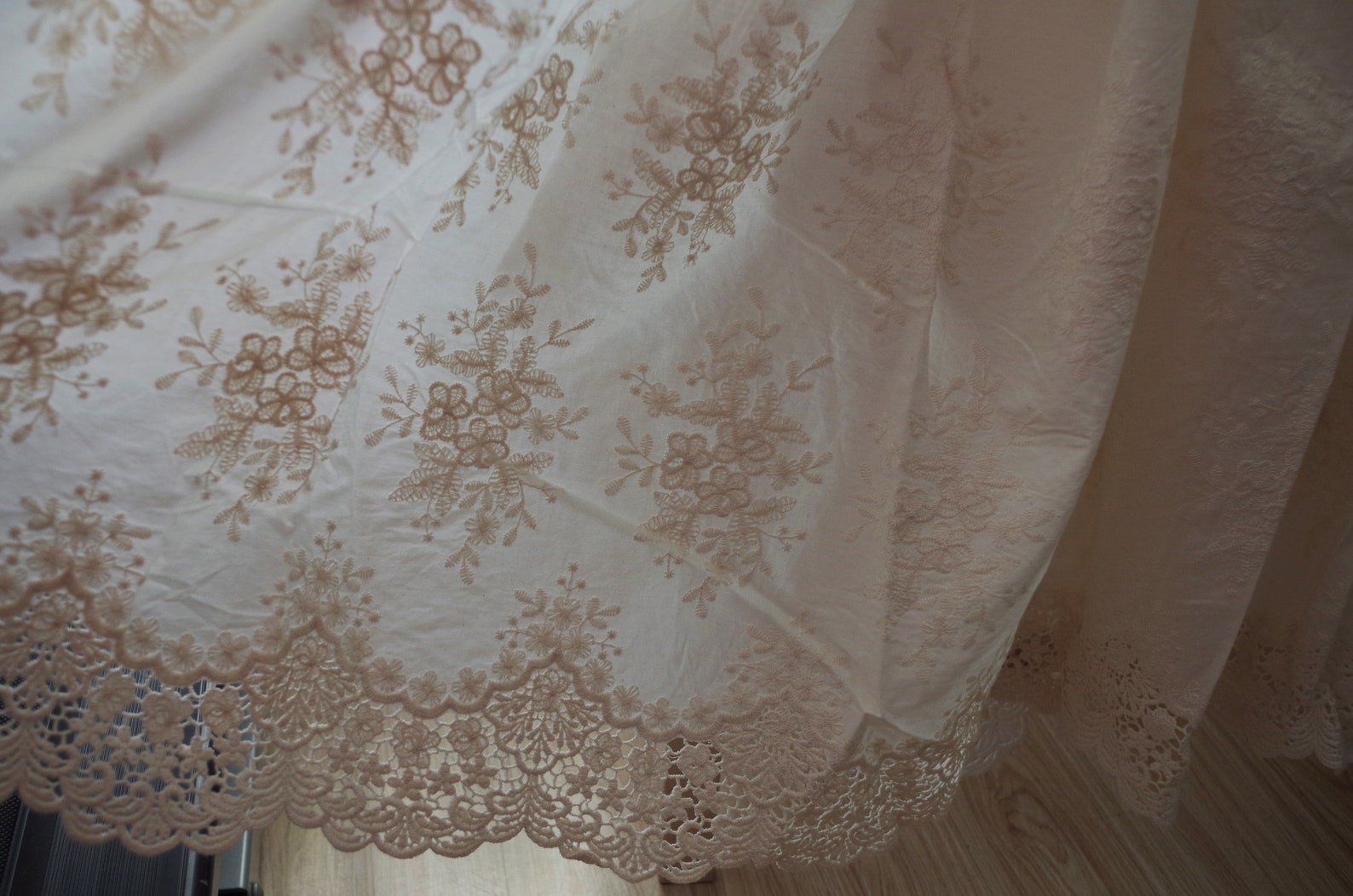 Cream Cotton Eyelet Lace Fabric With Retro Floral Pattern by the Yard ...