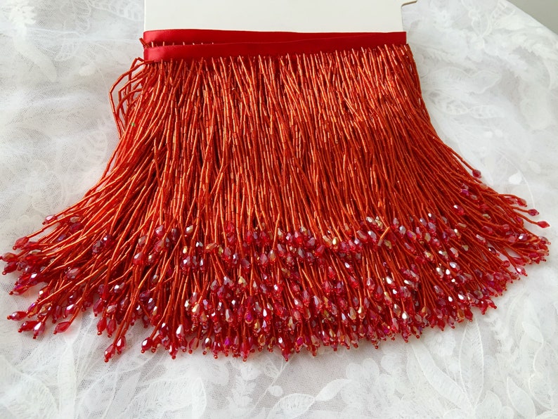Red Bead Fringe Trim for Haute Couture, Dance Costume Trim | 5.9 Inches ...