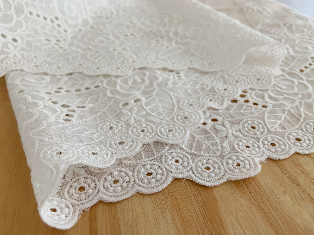 White Cotton Lace Trim, Embroidered Eyelet Lace Trim, Cotton Lace Trim ...