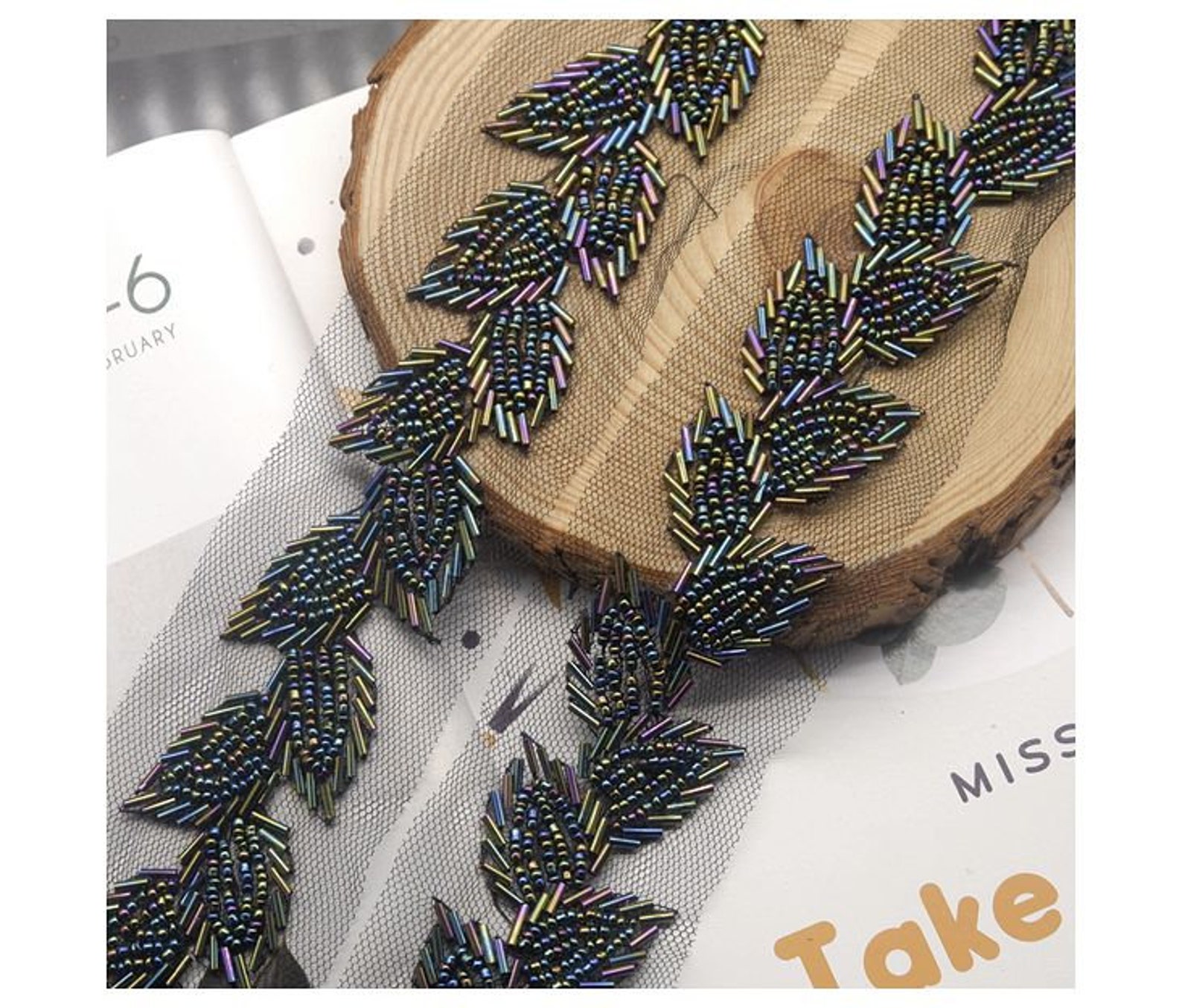 1.7 yards rose gold heavy bead trim with leaves bugle bead | Etsy