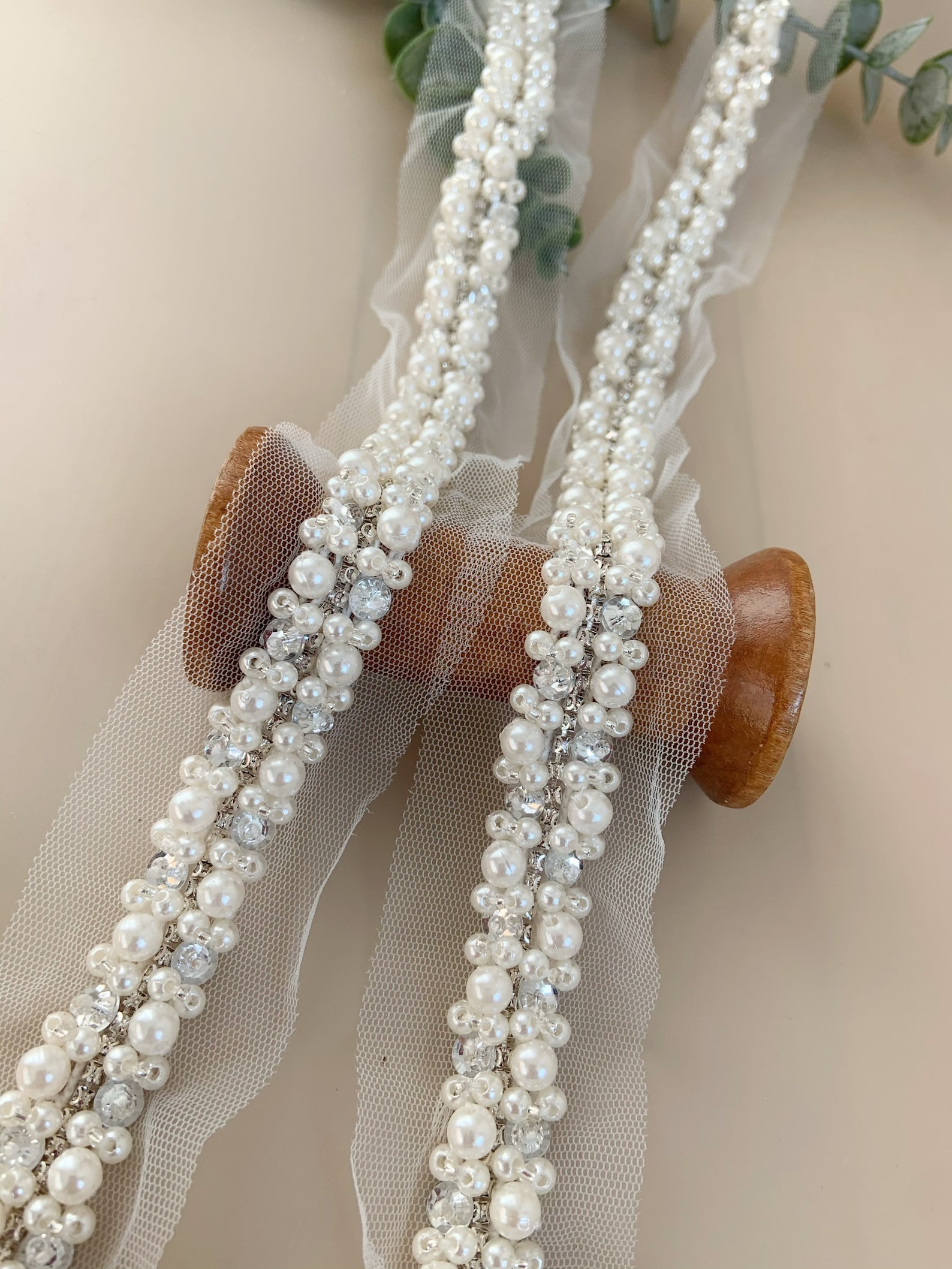 Pearl Rhinestone Bead Trim Tape for Belt, Straps, Wedding Decors, Party ...