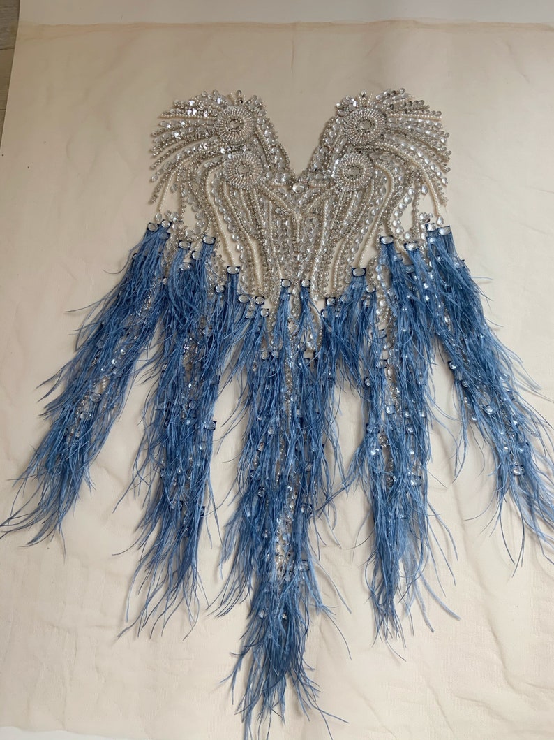 Large Rhinestone Appliqué With Ostrich Feathers Rhinestone - Etsy