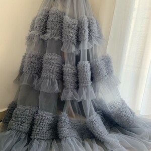 Puffy Dust Blue Ruffle Fabric for Cake Dress, Soft Tulle Ruffles Fabric ...