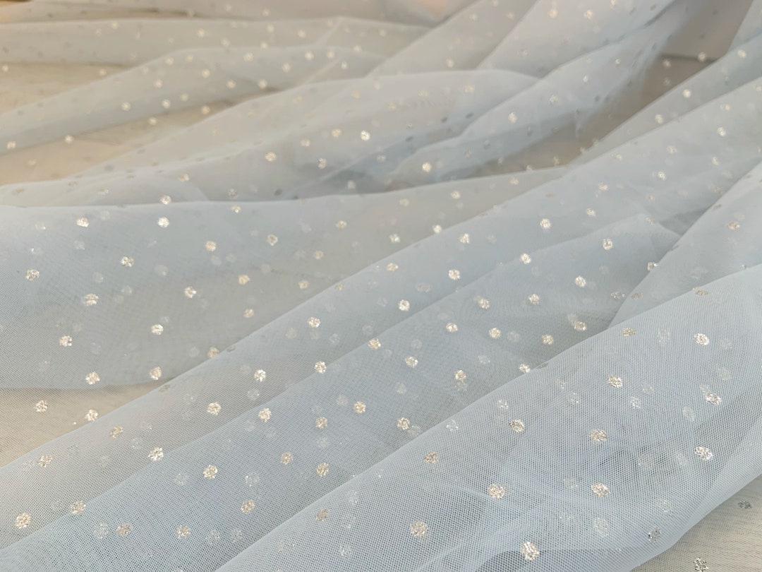 Light Blue Tulle Fabric With Sparkle Polka Dots Smooth Tulle - Etsy