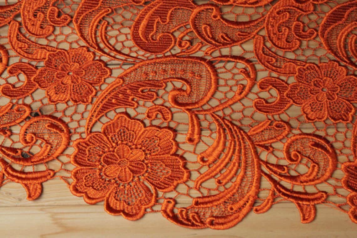 Orange Lace Fabric Venise Lace Crocheted Lace Fabric Retro - Etsy