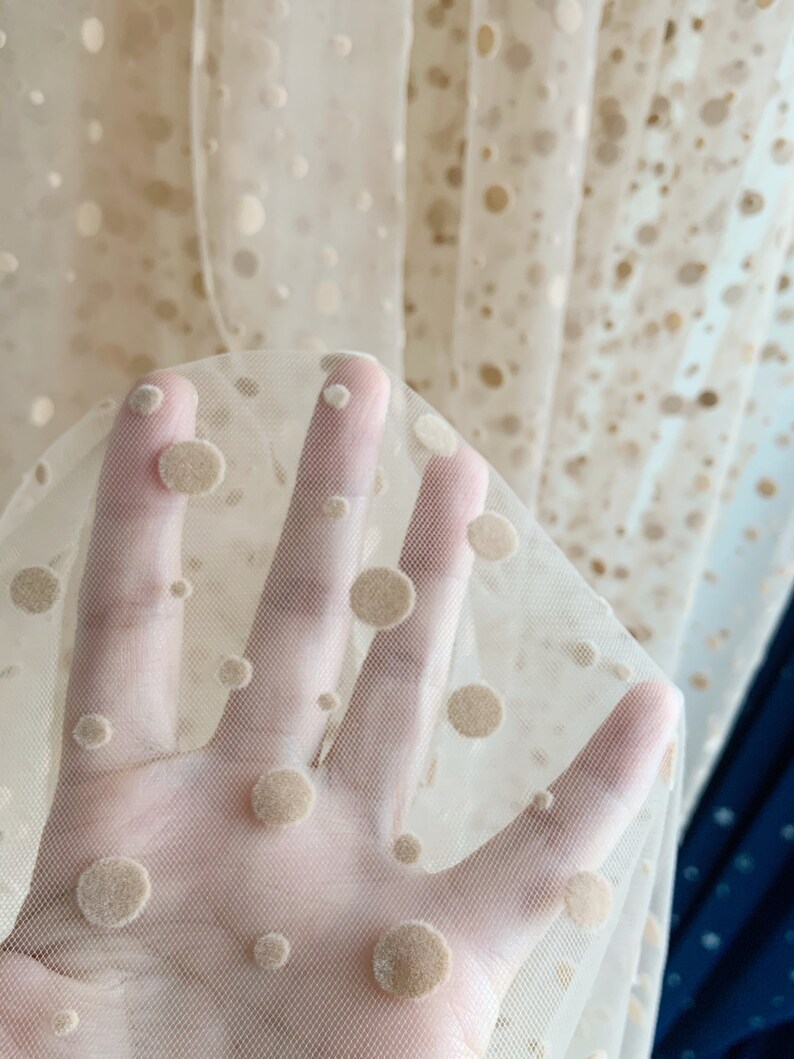 Tan Brown Tulle Lace Fabric With Dots, Tulle Mesh Fabric With Velvet ...