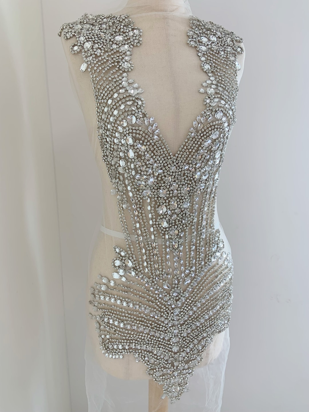Deep V Neckline Rhinestone Applique for Dress , Cloth Alteration ...