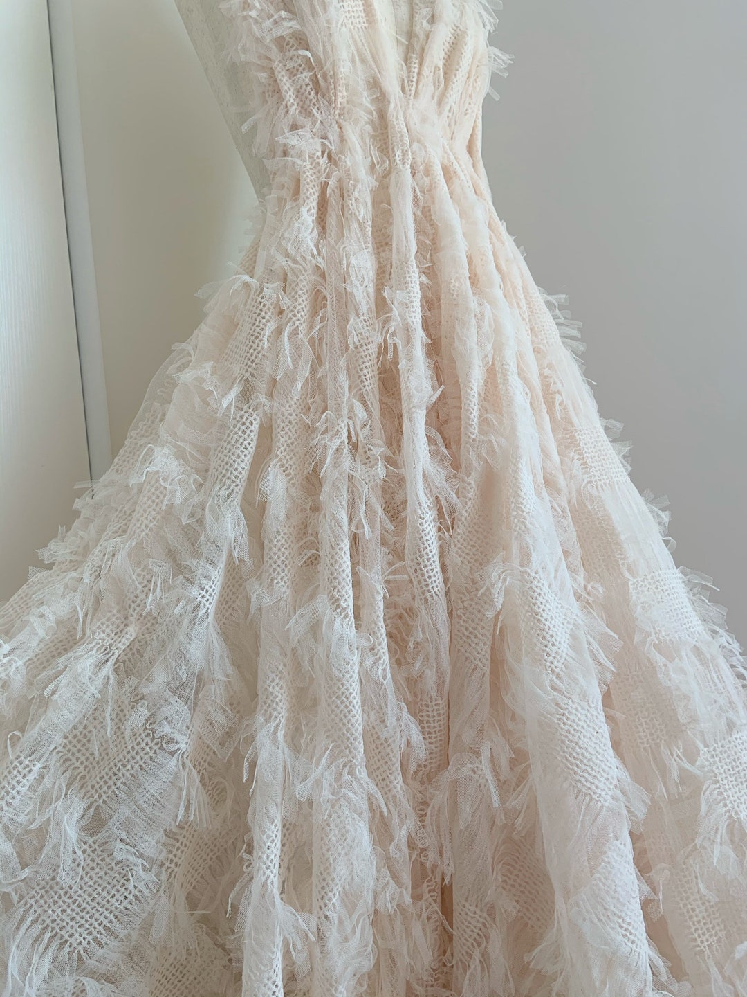 3d Shabby Tulle Fabric With Knitted Checks for Fashion Dress, Soft ...