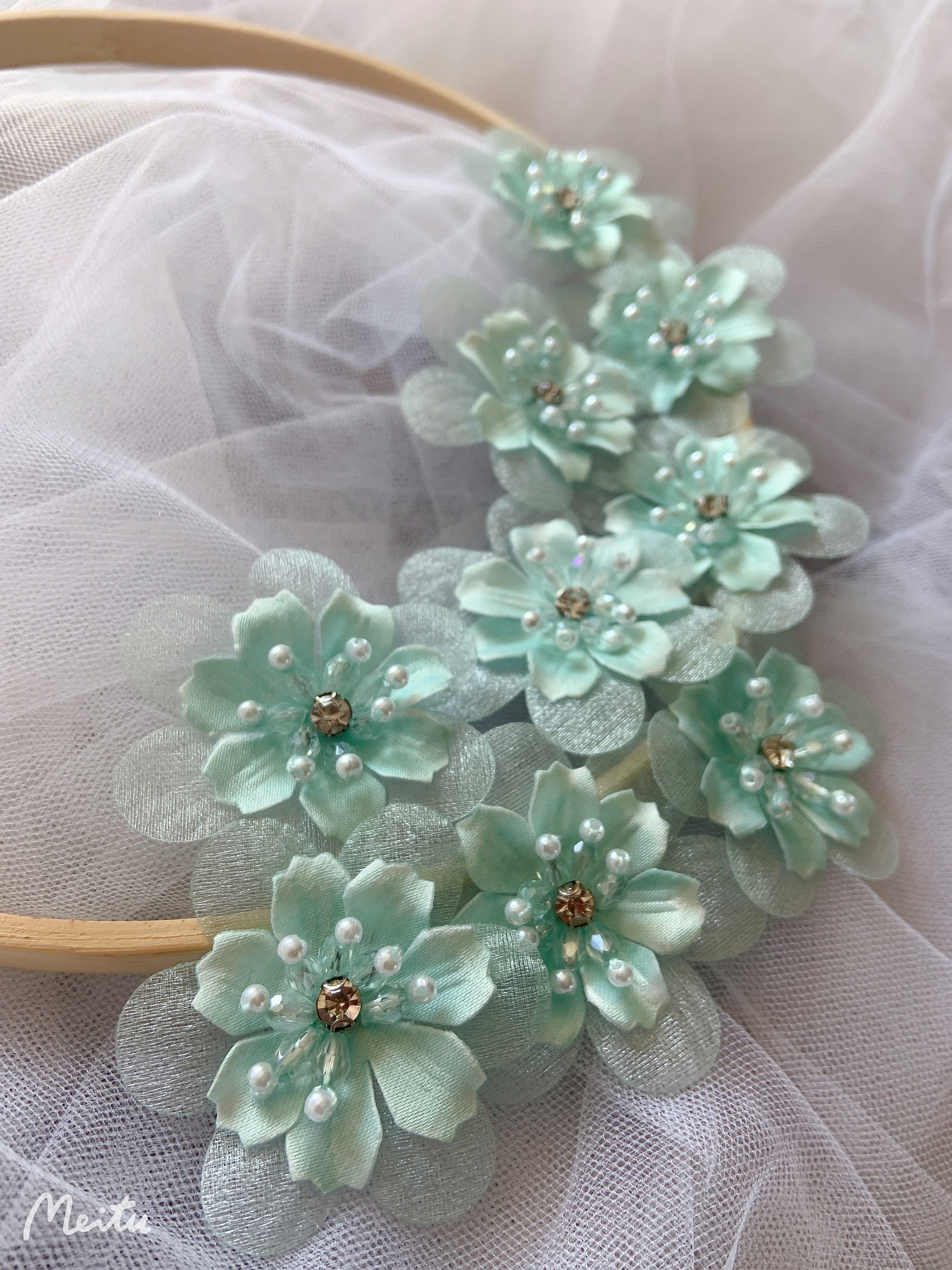 5 Pcs Light Blue Handcrafted Flowers Applique Handmade | Etsy