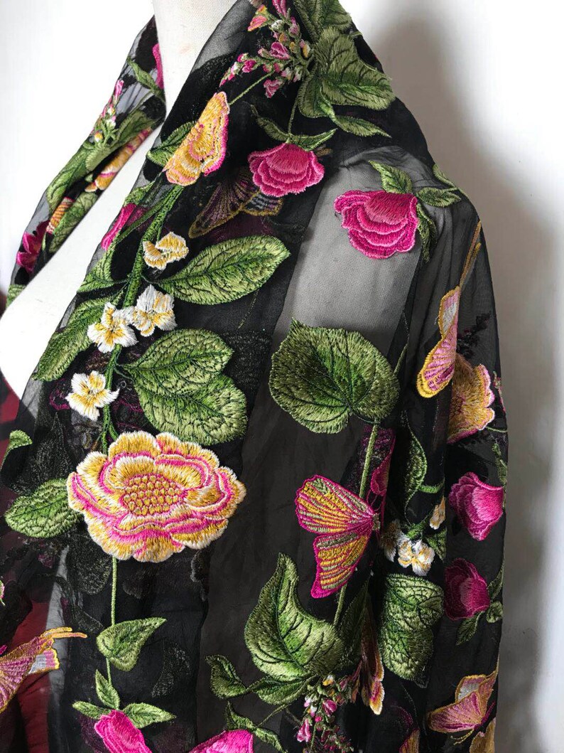 Heavy embroidered lace fabric with multi-color flowers tulle | Etsy