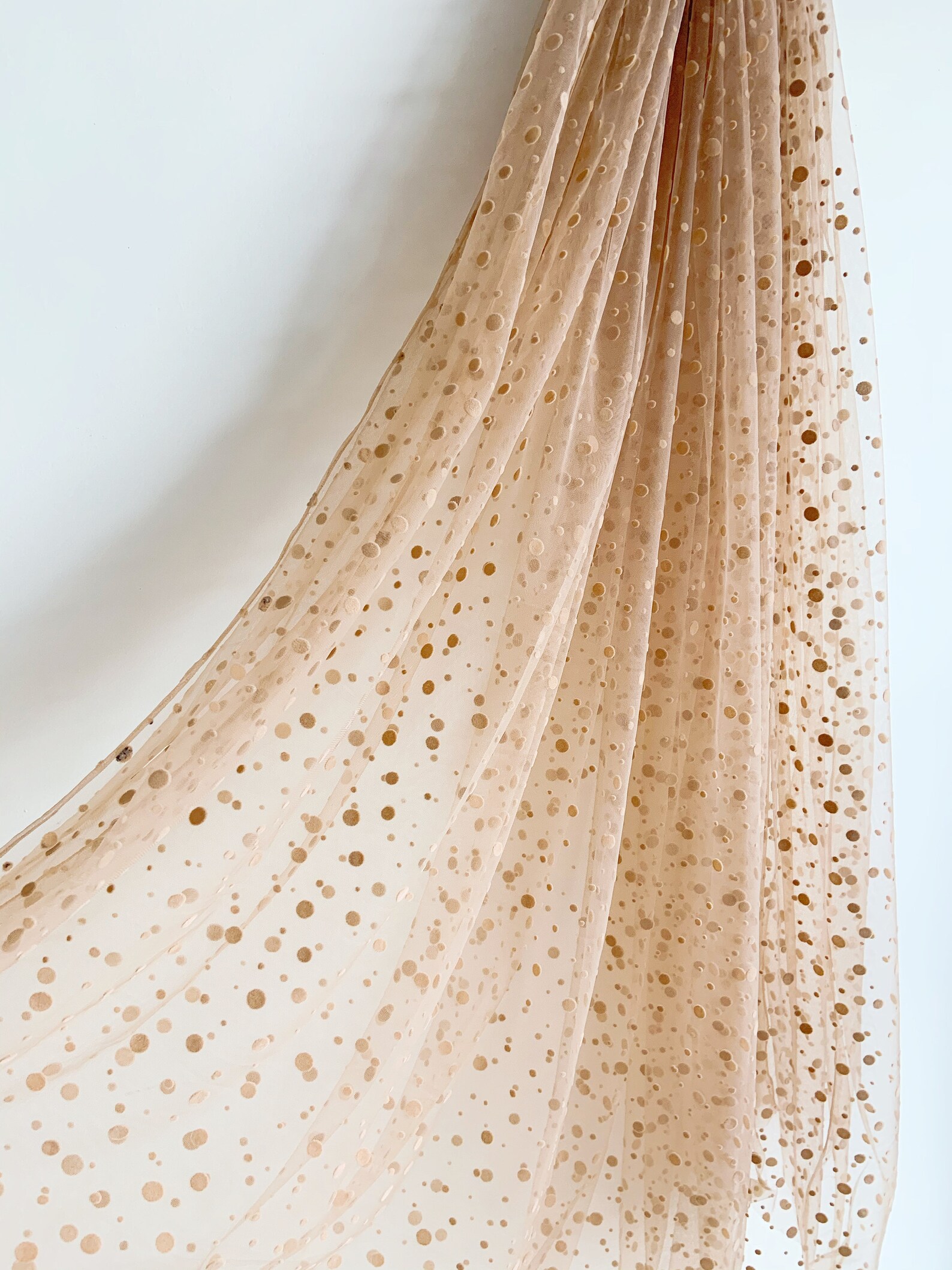 Tan Brown Tulle Lace Fabric With Dots, Tulle Mesh Fabric With Velvet ...