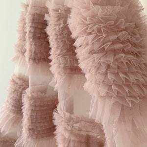 Puffy Dust Blue Ruffle Fabric for Cake Dress, Soft Tulle Ruffles Fabric ...