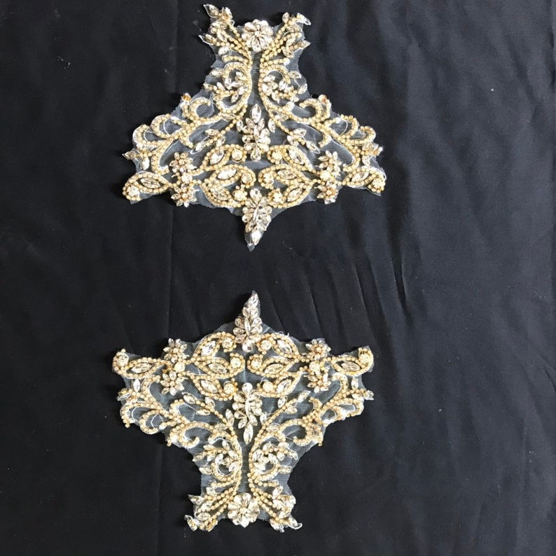 Gold Rhinestone Bead Applique Crystal Bodice Patch Heavy - Etsy